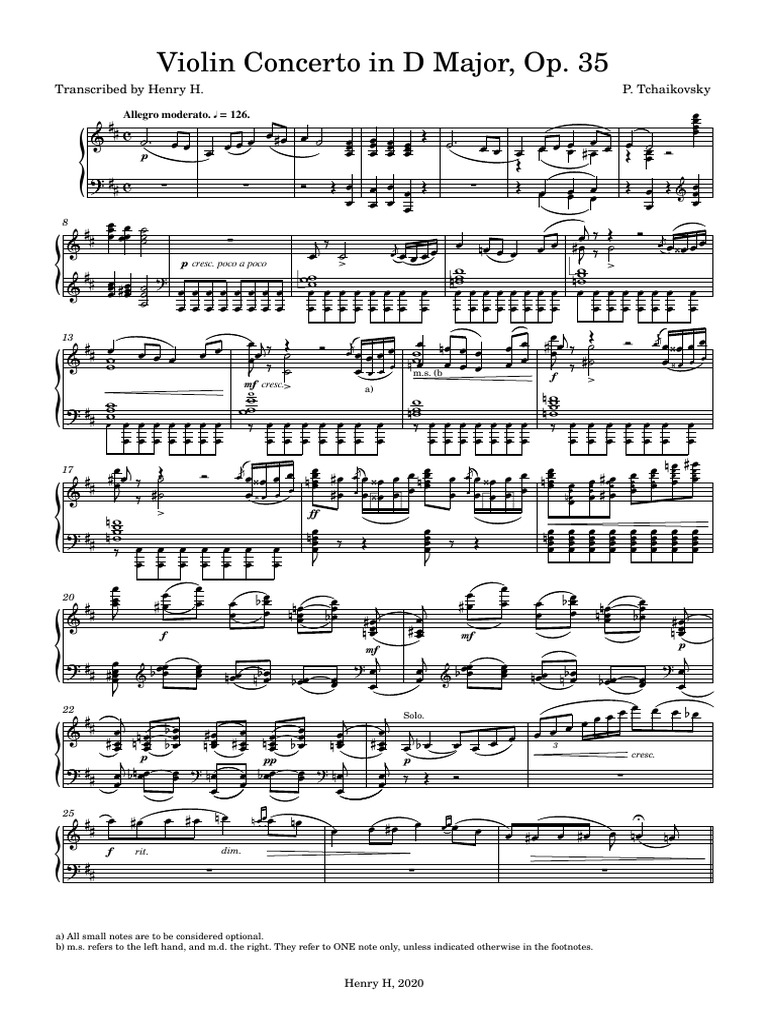 Tchaikovsky Violin Concerto in D Major Op. 35 For Piano Solo | PDF ...