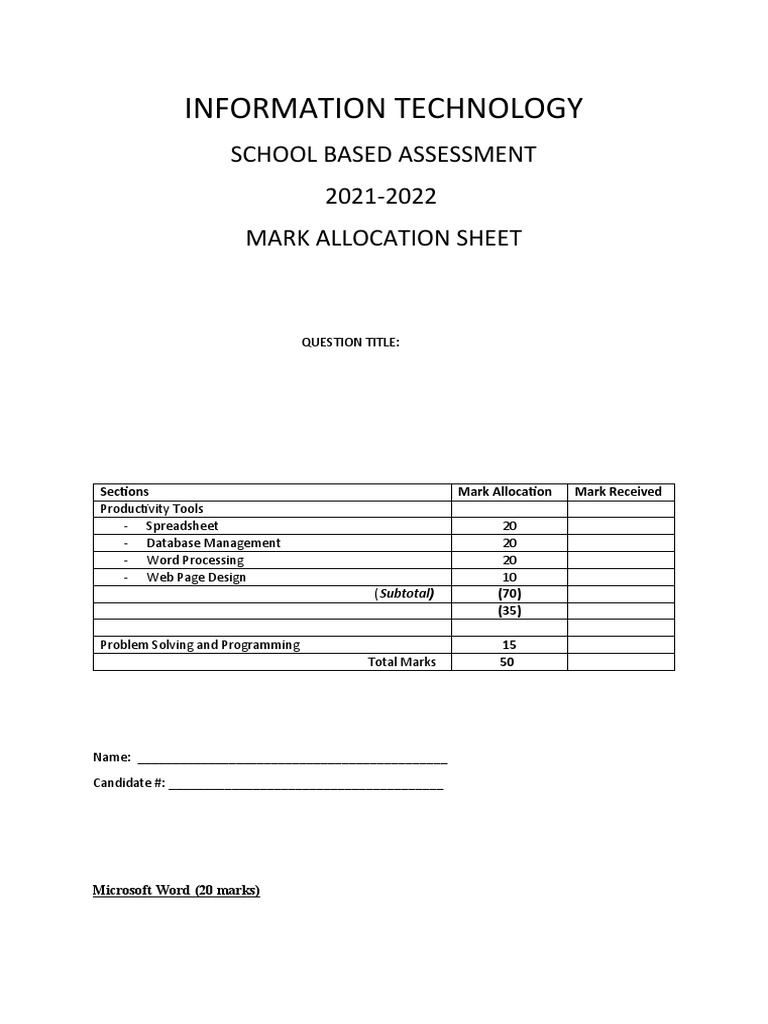 Sba Mark Scheme | PDF | Spreadsheet | Databases