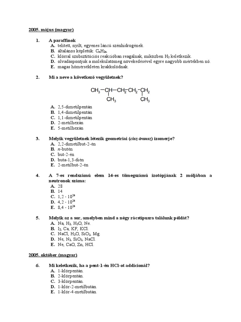 00 Emelt Szintu Egyszeru Valasztasos Feladatok Vegyes | PDF