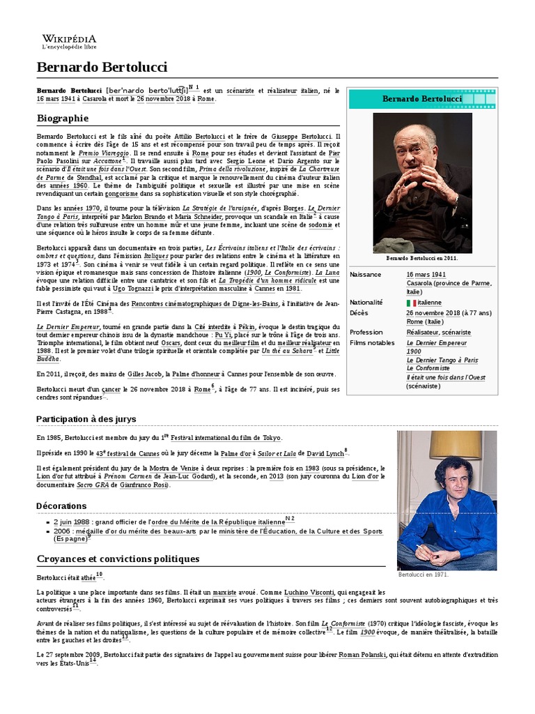 Biographie de Bernardo Bertolucci | PDF