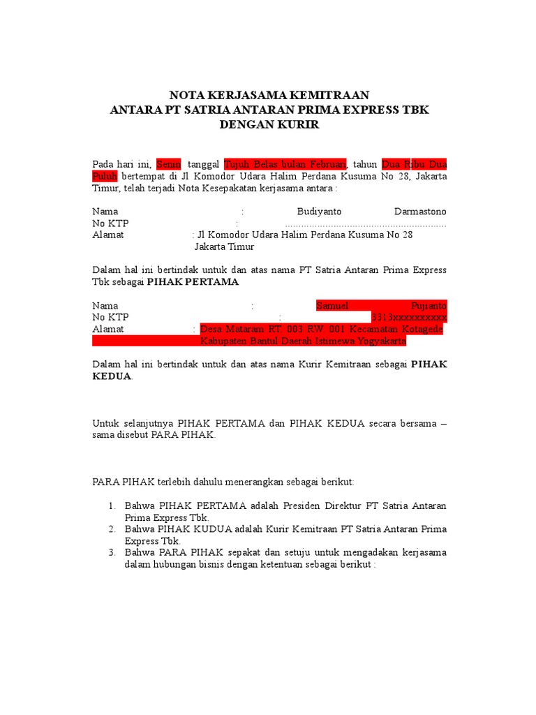 Perjanjian Kemitraan PT SAP Dengan Kurir | PDF