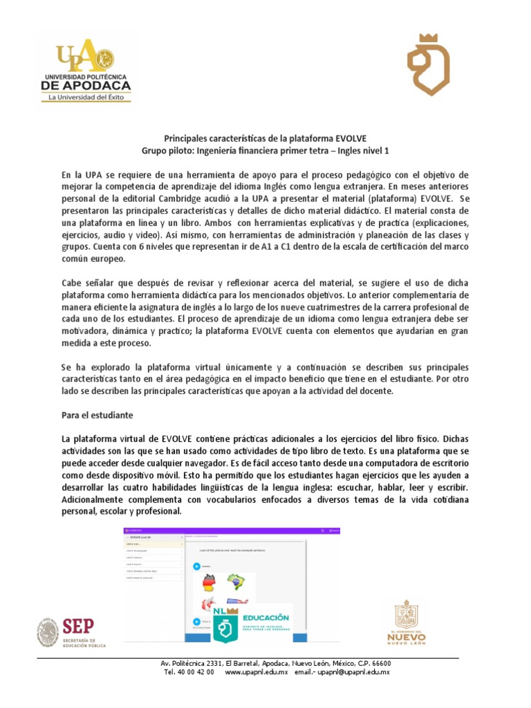 Características de la plataforma EVOLVE | PDF | Idioma en Inglés ...