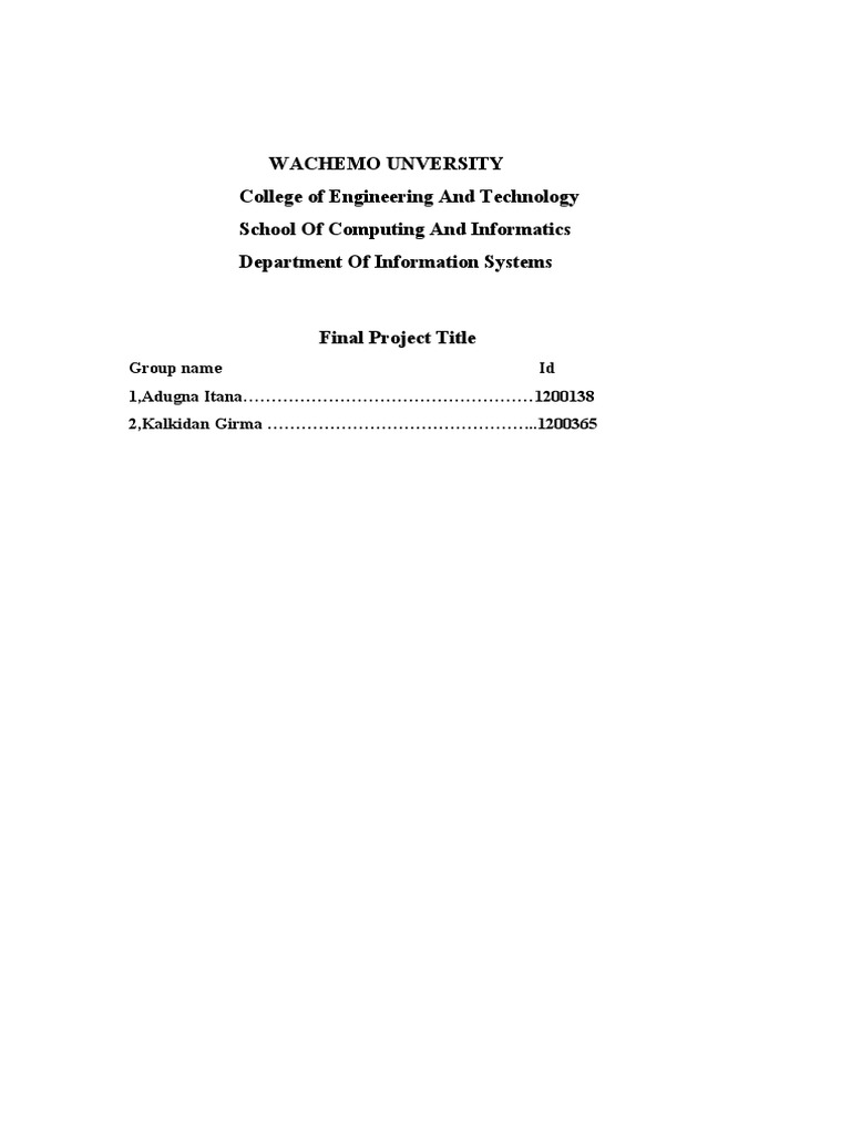 Title Project For Proposed by Adugna and Kalkidan | PDF