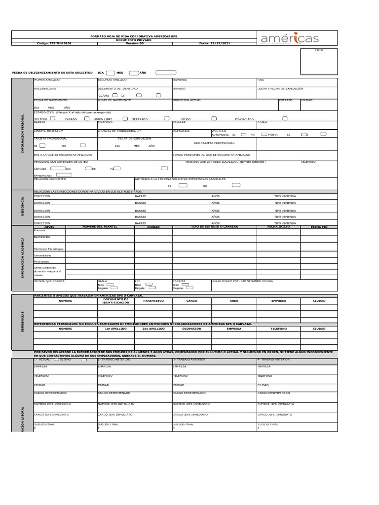 F55 THU 0101 Hoja de Vida Corporativa ABPS | PDF