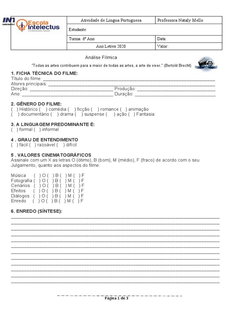 (Template) Análise Filmica 6 Ano | PDF | Amizade