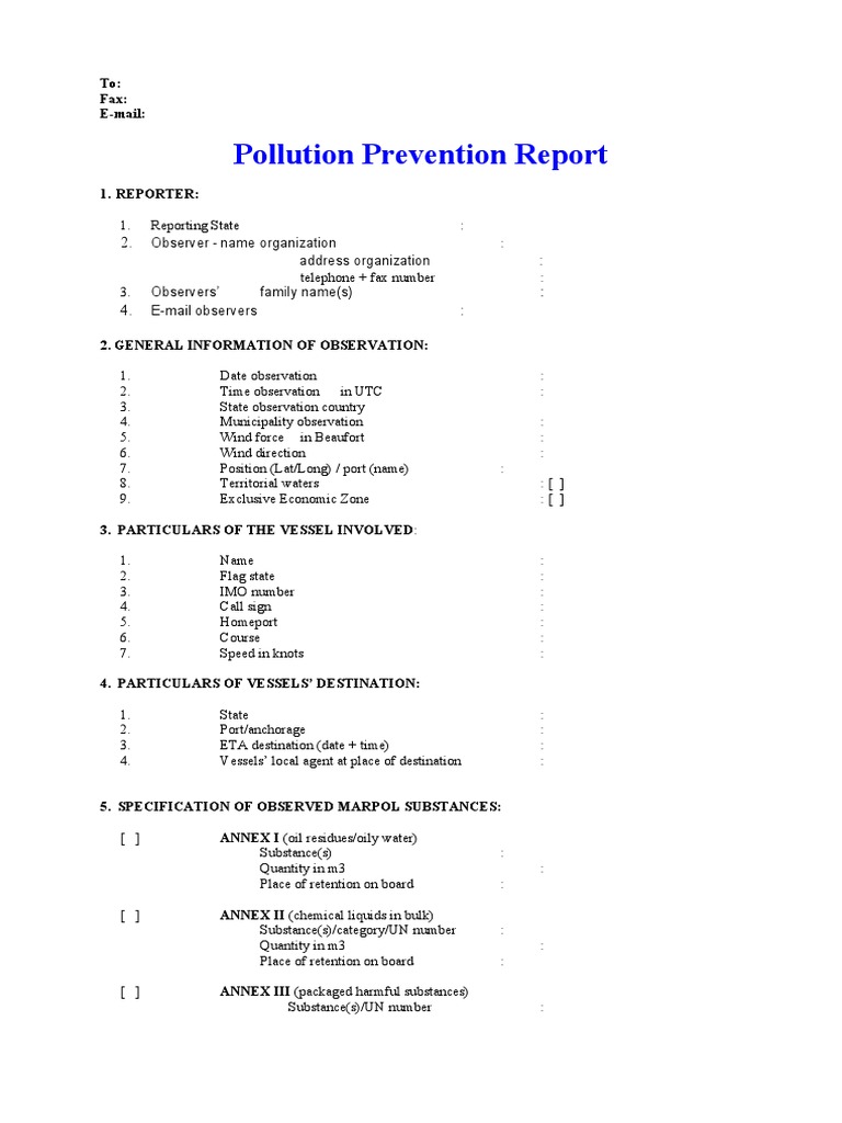 Pollution Prevention Report - Format | PDF | Pollution | Water Transport