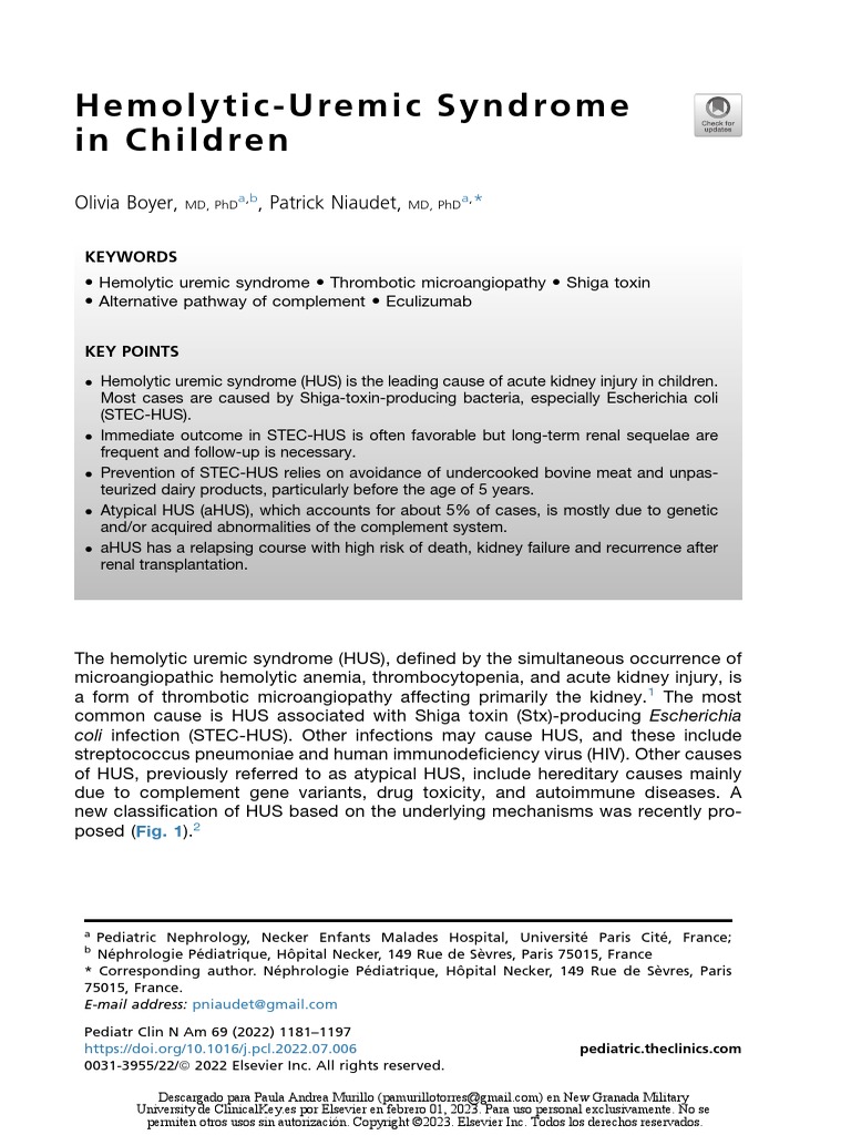 Hemolytic-Uremic Syndrome in Children | PDF | Complement System | Diseases And Disorders