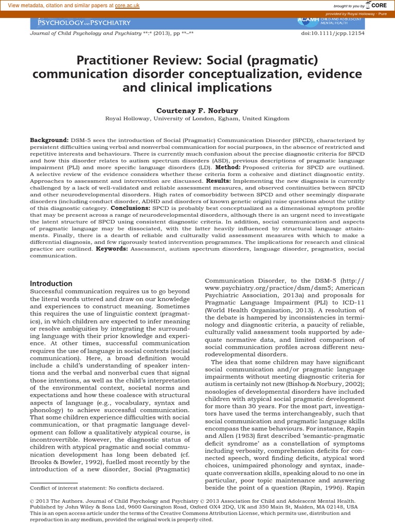 Practitioner Review Social (Pragmatic) Communication | PDF