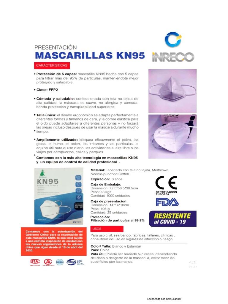 Ficha Tecnica KN95 Ce y Fda | PDF