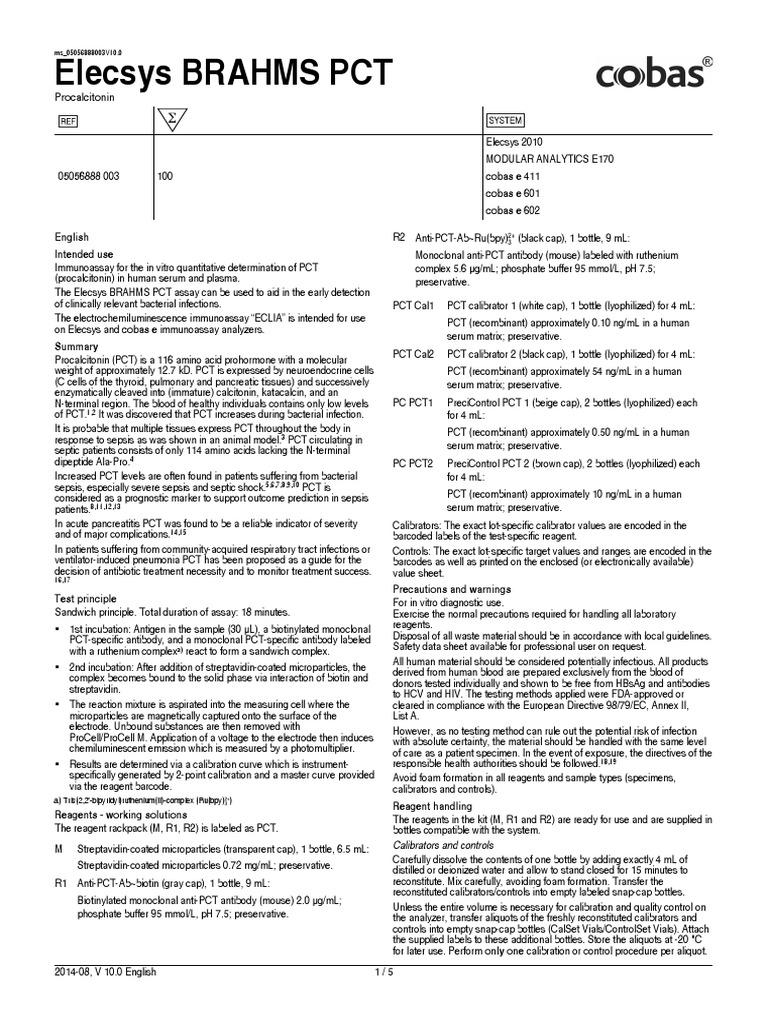Elecsys BRAHMS PCT: Procalcitonin | PDF | Detection Limit | Sepsis