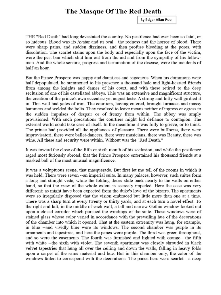 Analysis of "The Masque of the Red Death" | PDF