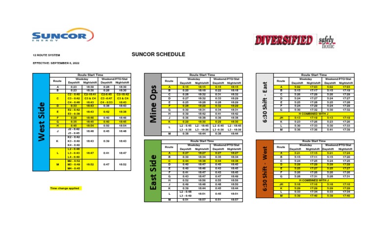 Suncor - Bus Schedule - Sept - 2022 | PDF