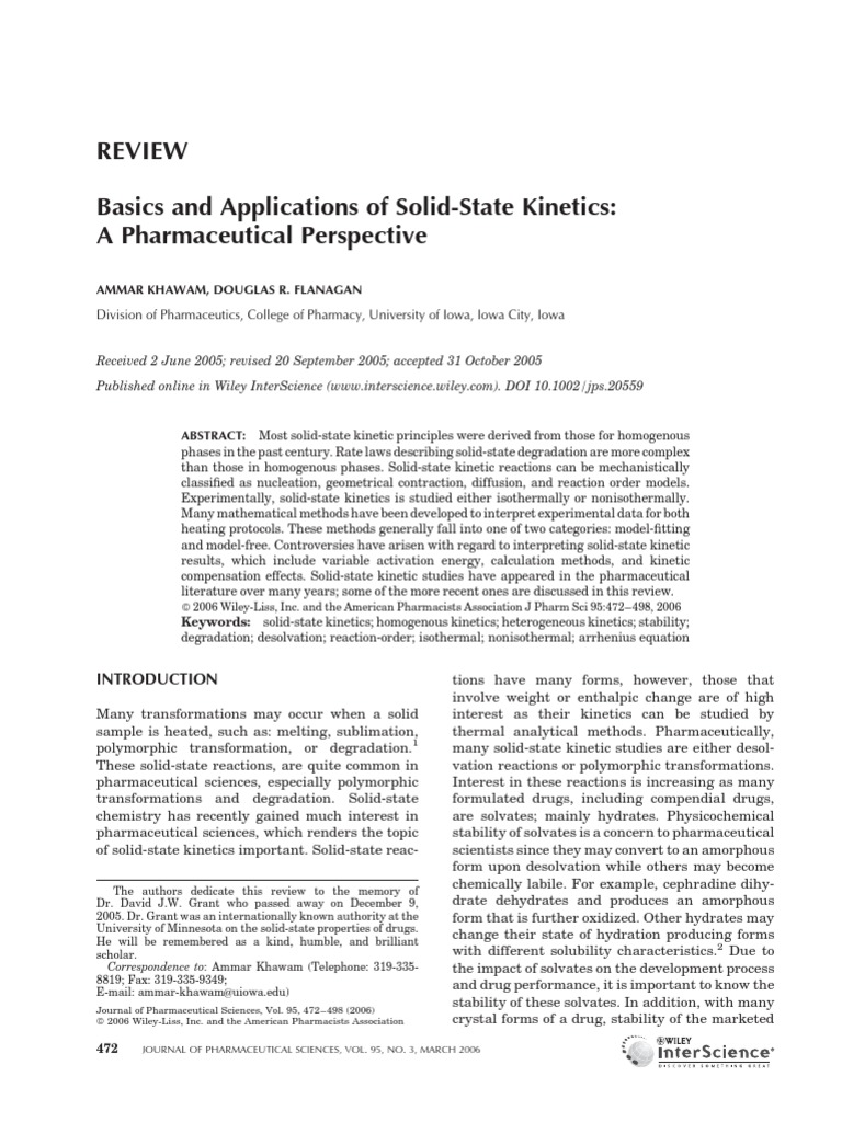 Basics and Applications of Solid State Kinetics A Pharmaceutical ...