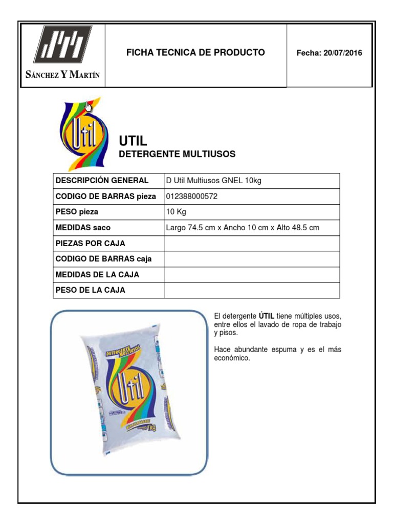 Ficha Técnica Detergente Multiusos 10kg | PDF | Hogar, jardinería y bricolaje