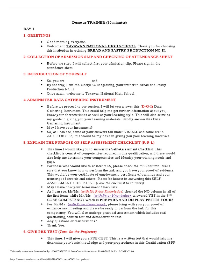 COC 1 and COC 2 Script | PDF | Learning | Behavior Modification
