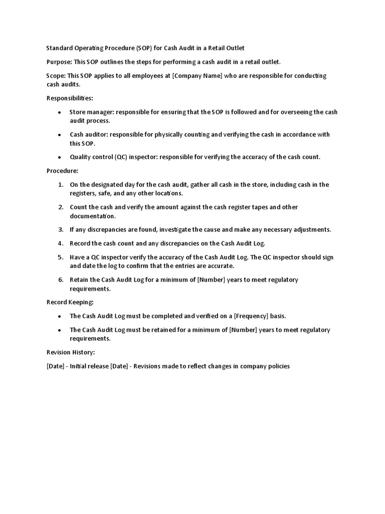 Standard Operating Procedure - RetailCashAudit | PDF