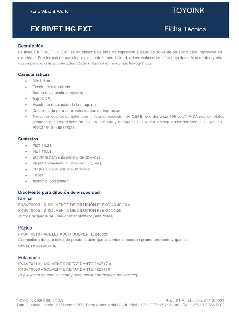 Tds FX Rivet HG Ext - Recorgraph - Rev01 (Es) | PDF | Solvente | Sustancias químicas