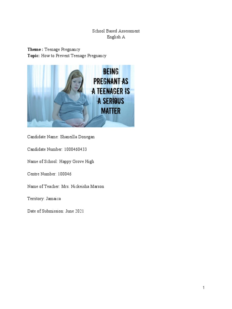 Sba English Shaneilla | PDF | Teenage Pregnancy | Adolescence