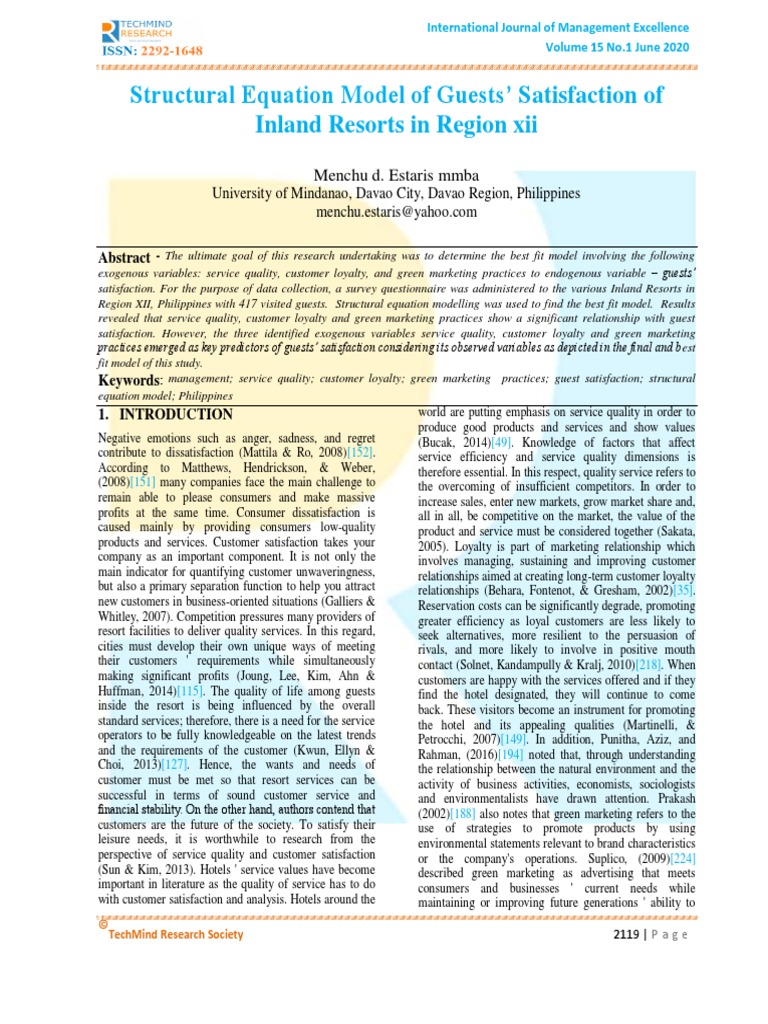 Structural Equation Model of Guests' Satisfaction of Inland Resorts in ...