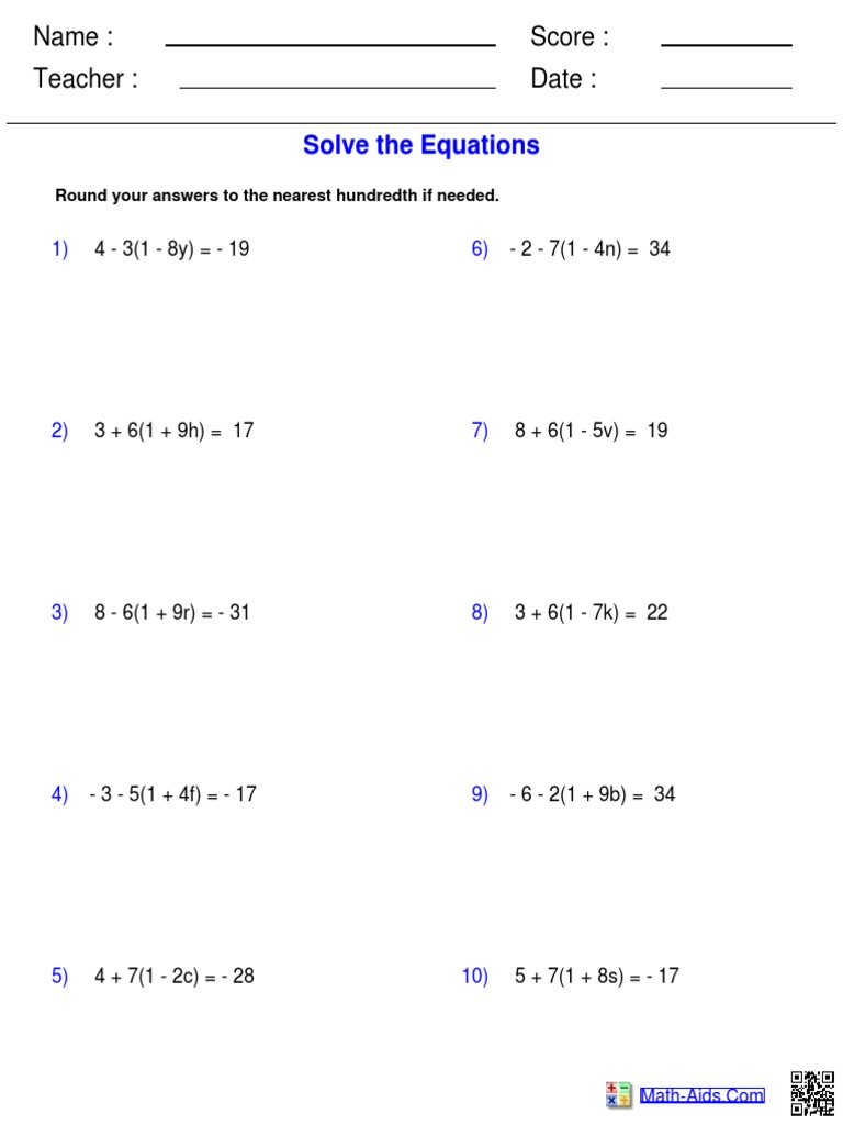 Algebra1 Equations Multiple Integers Pdf 
