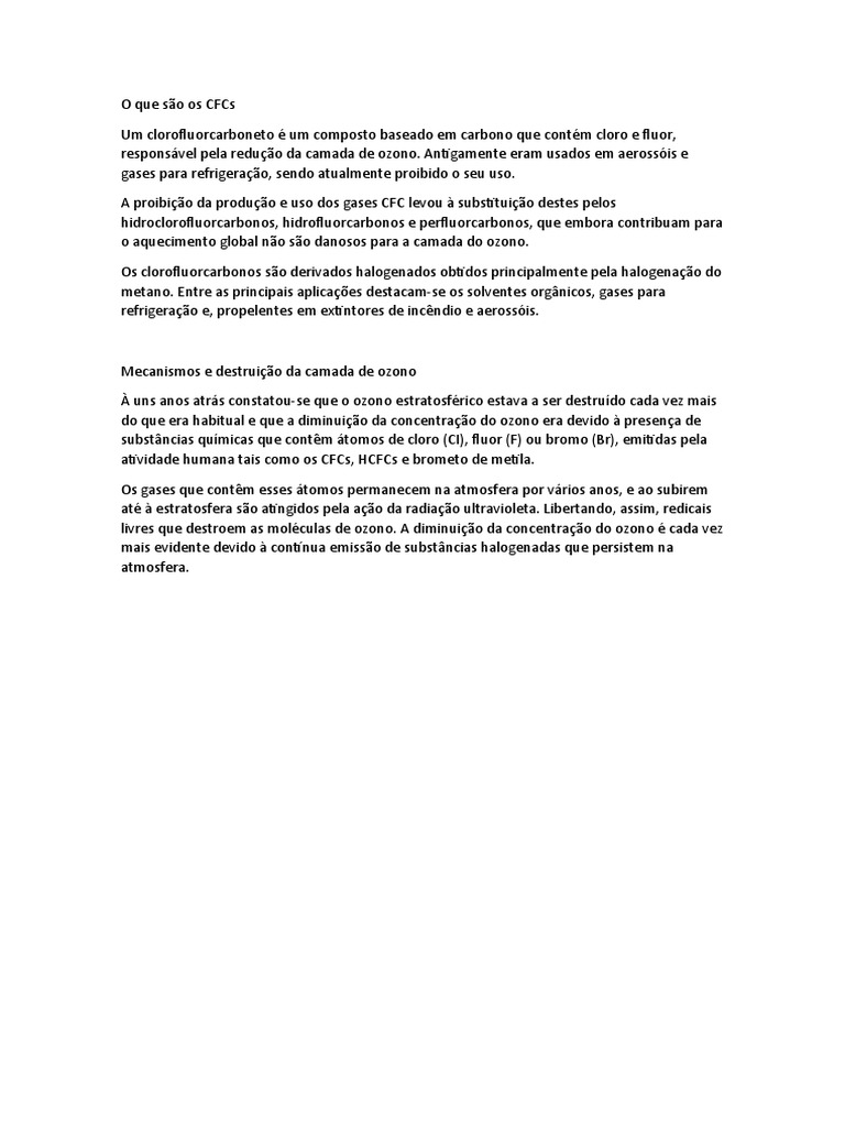 O que são os CFCs e seus efeitos | PDF