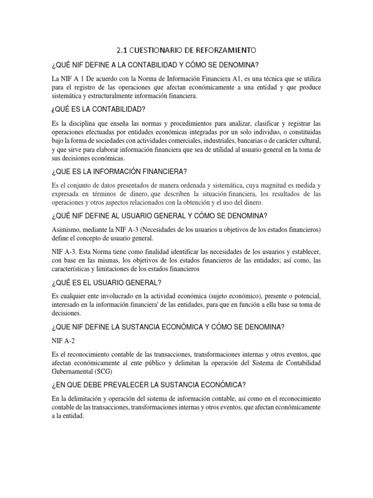 2.1 Unidad 2 Cuestionario de Reforzamiento | PDF | Contabilidad ...