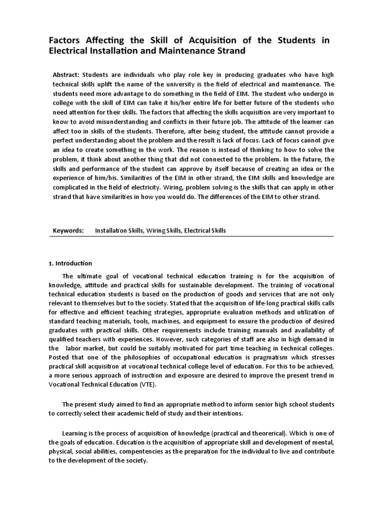 Factors Influencing EIM Skills Acquisition | PDF | Cognitive Science ...