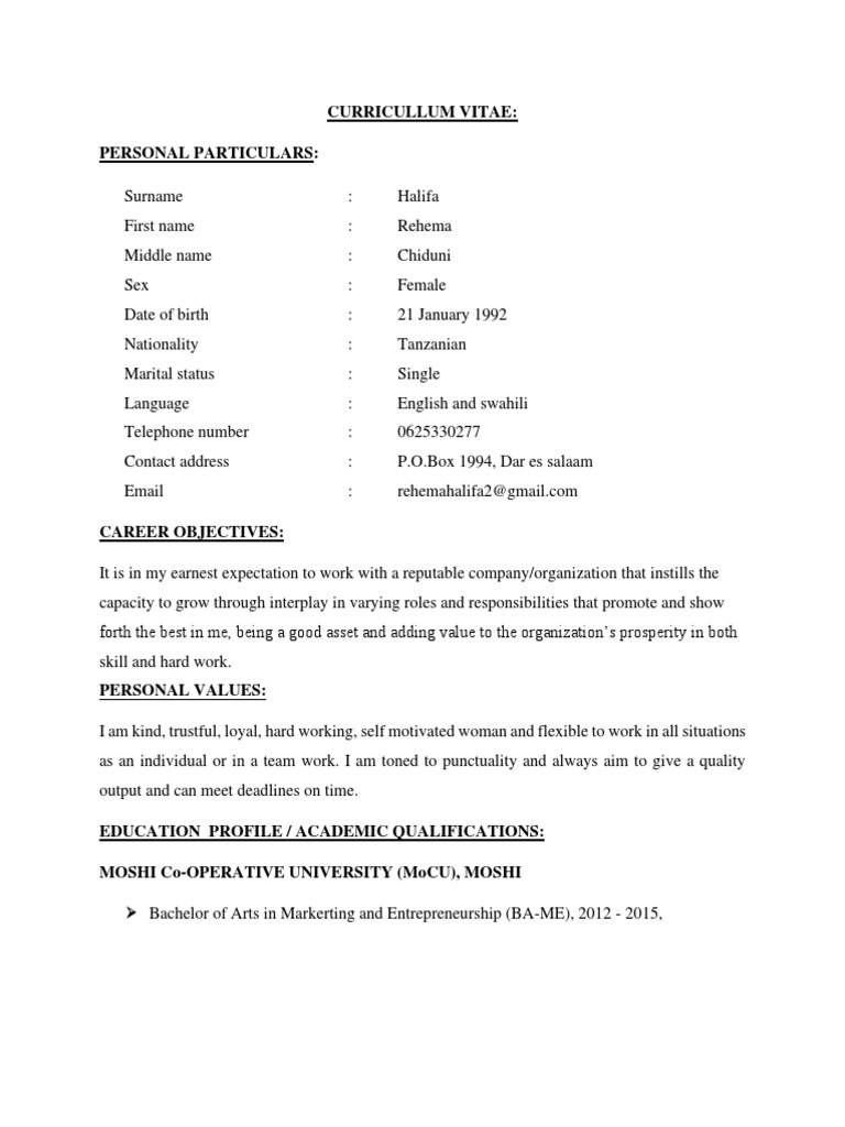 Rehema CV | PDF | Census | Loans