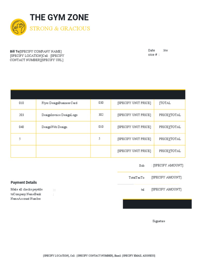Free Gym Invoice Template US | PDF