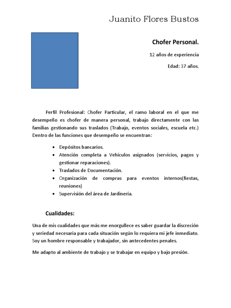 Chofer Personal Confiable y Experto | PDF