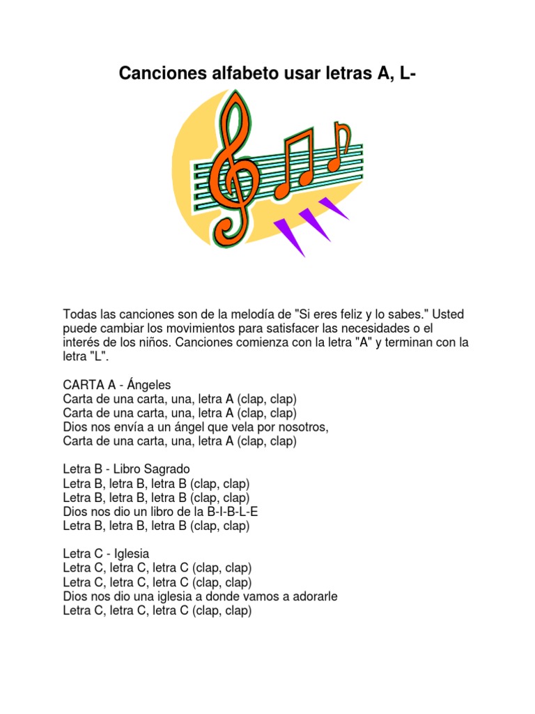 Canciones Alfabeto Usar Letras A Songs A-L | PDF
