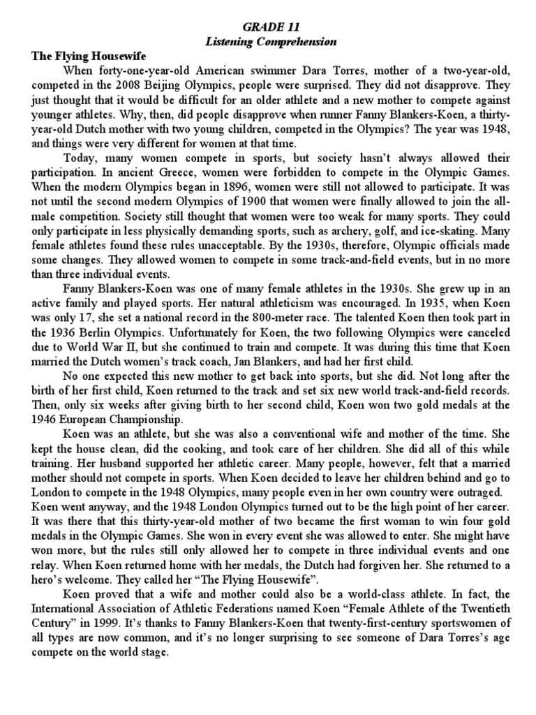 Grade 11 Listening Pdf Sports