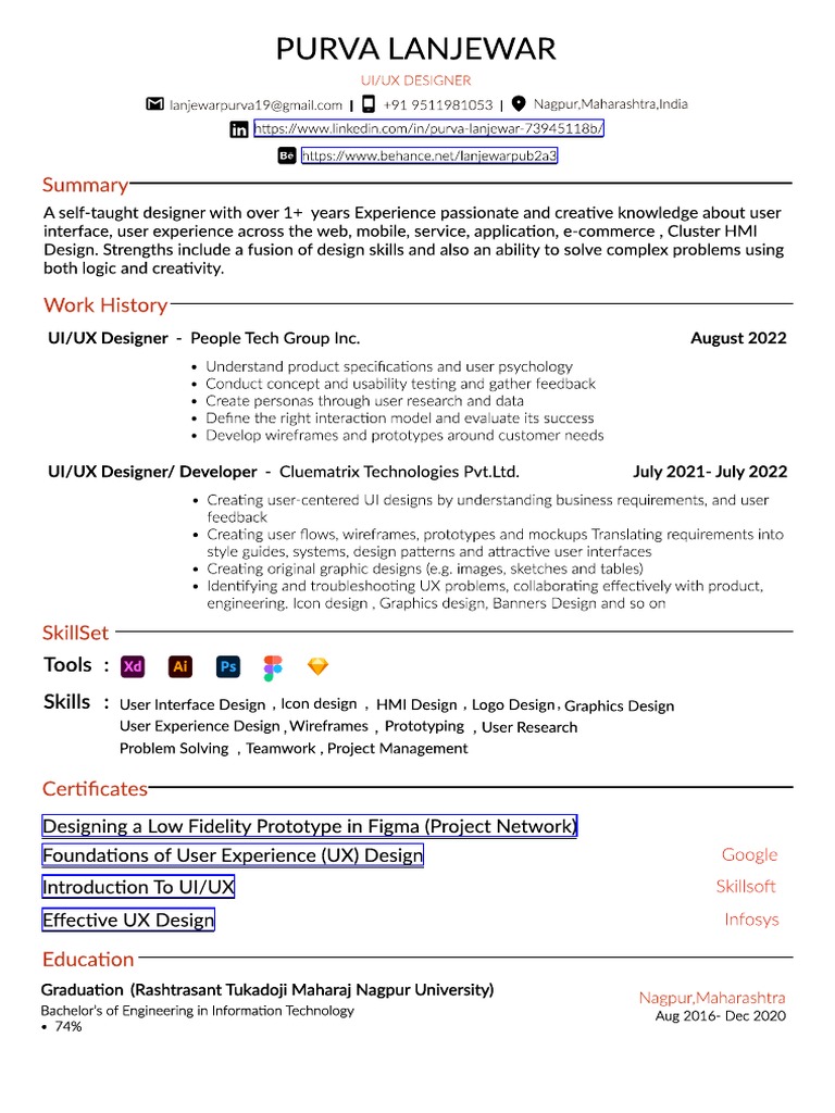 Purva Lanjewar: UI/UX Designer Profile | PDF