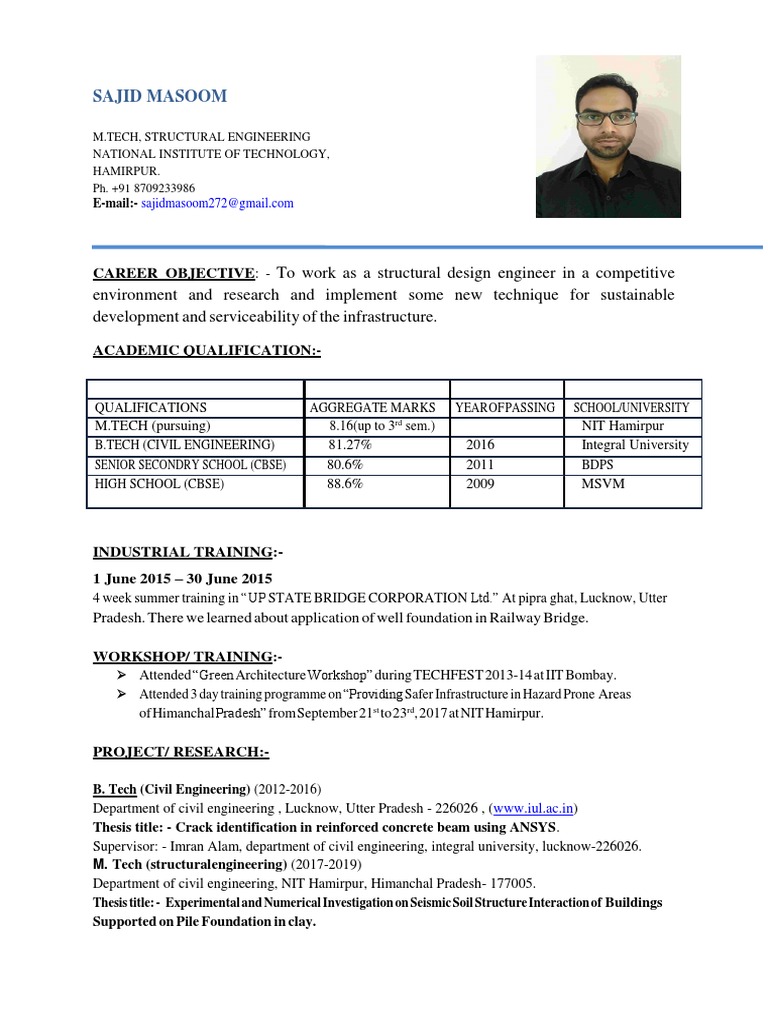 Sajid CV New With Photo-1 | PDF | Civil Engineering | Engineering