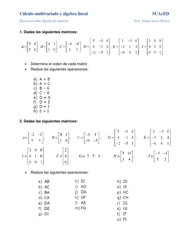 Algebra de Matrices | PDF | Métodos y materiales de enseñanza | Ciencia y matemáticas