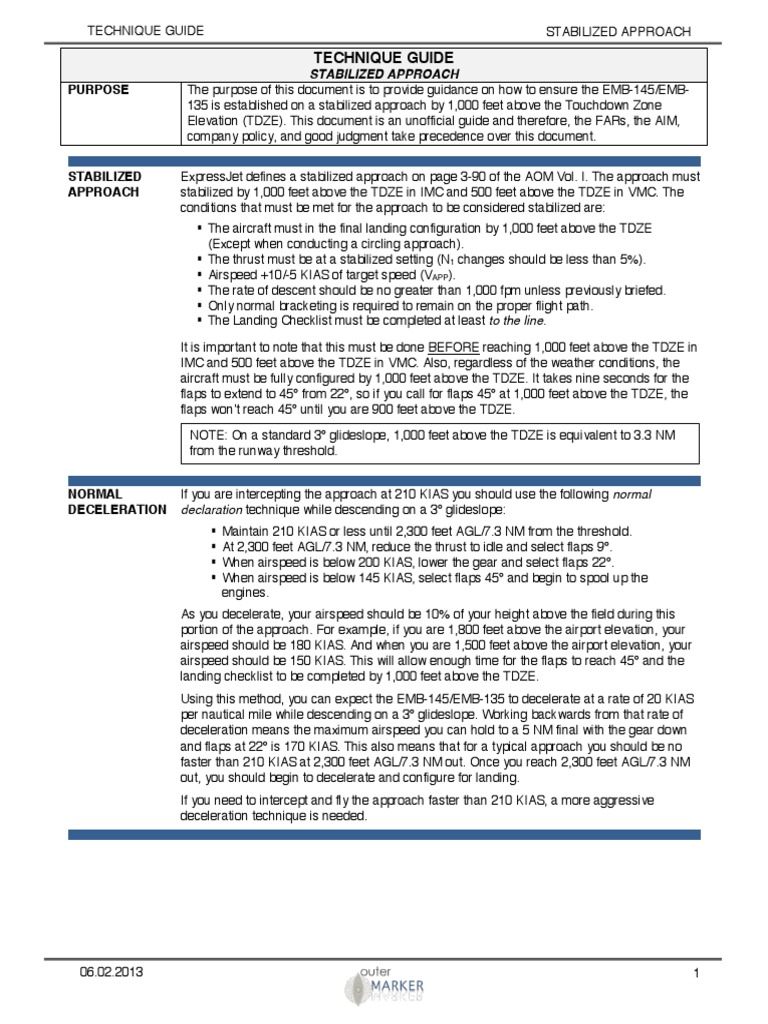 Technique Guide Stabilized Approach | PDF | Flap (Aeronautics) | Runway