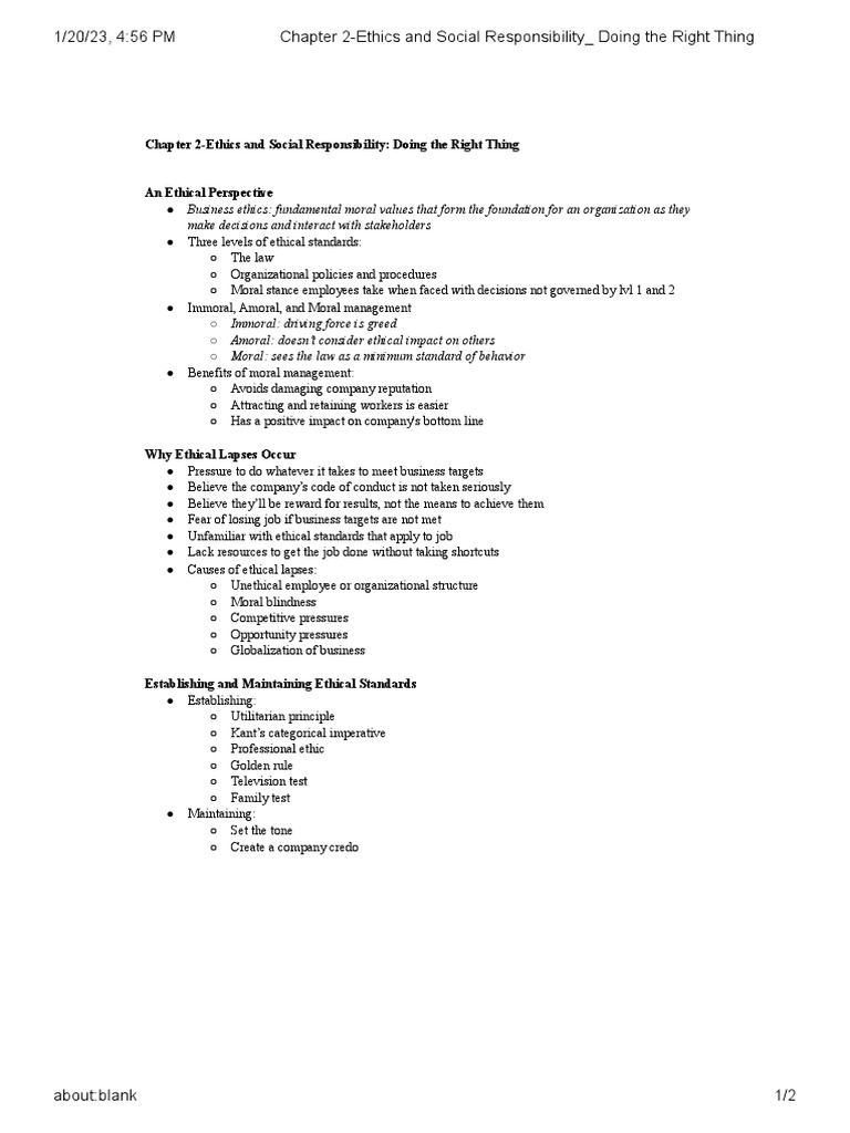 Chapter 2-Ethics and Social Responsibility - Doing The Right Thing ...