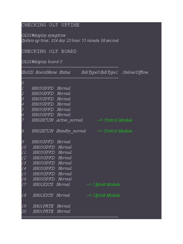 Basic Checking Olt Huawei | PDF | Communications Protocols | Network Layer Protocols