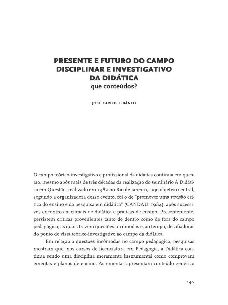 Didática Saberes Estruturantes Libaneo | PDF