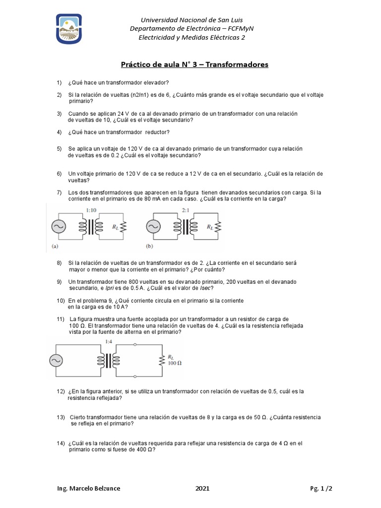 Práctico de Aula 3 2021-Transformadores | PDF | Transformador | Inductor