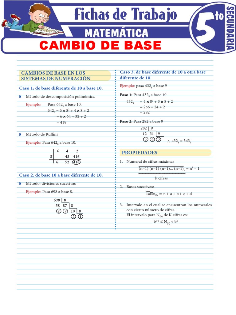 Cambio de Base para Quinto Grado de Secundaria | PDF | Matemáticas | Notación Matemática