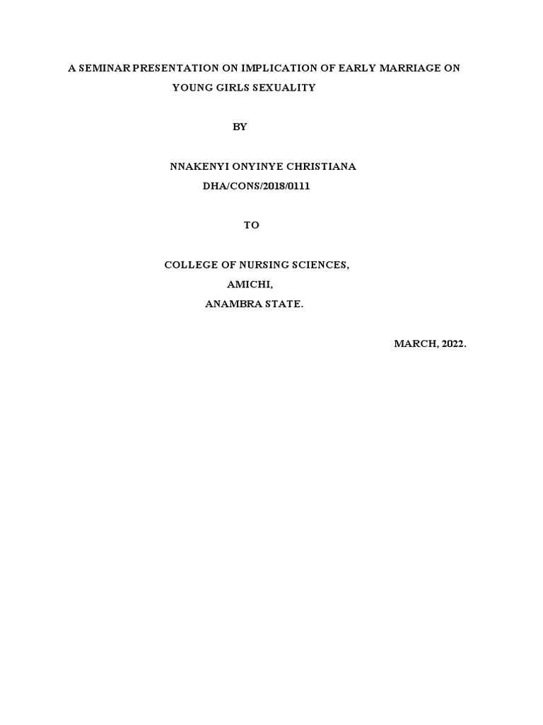 Impacts of Early Marriage on Girls' Sexuality | PDF | Child Marriage ...