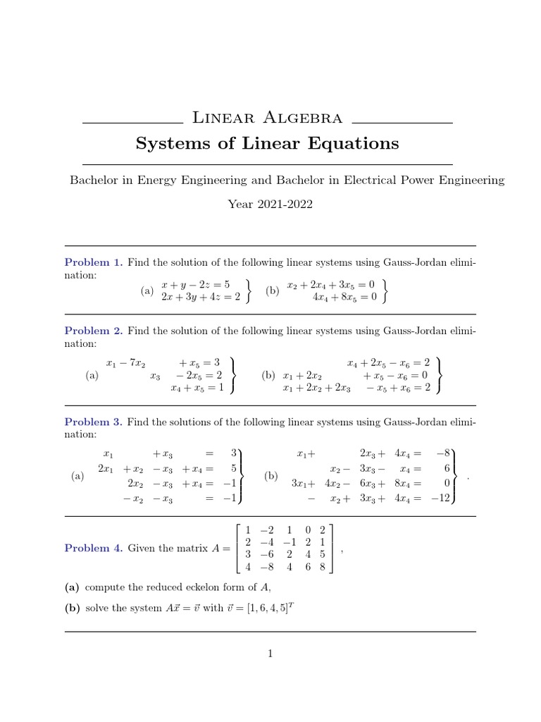 Solving Systems of Linear Equations through Gauss-Jordan Elimination ... Solving Systems of Linear Equations through Gauss-Jordan Elimination ...