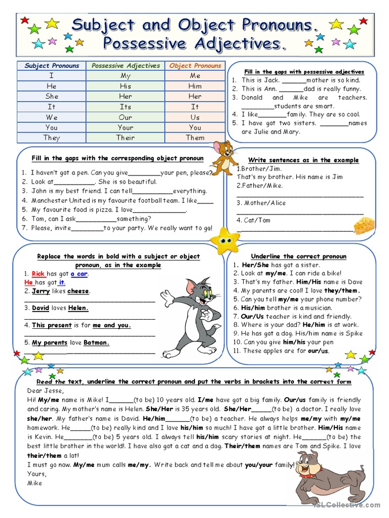 Pronouns and Possessive Adjectives Exercises | PDF | Pronoun | Syntax