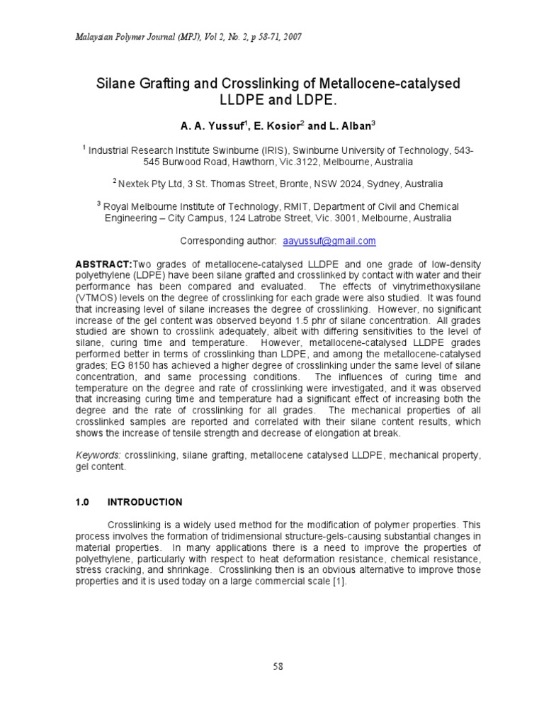 Silane Grafting | PDF | Polyethylene | Cross Link