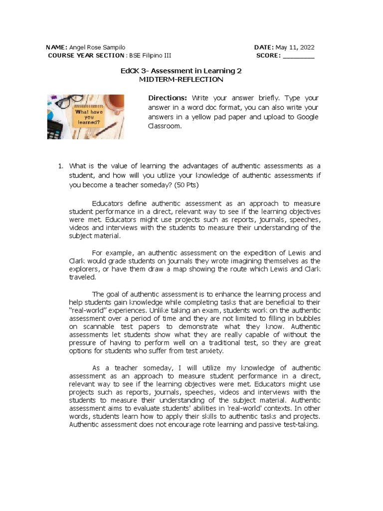 EdCK 3-Midterm REFLECTION PDF | PDF | Educational Assessment | Teachers