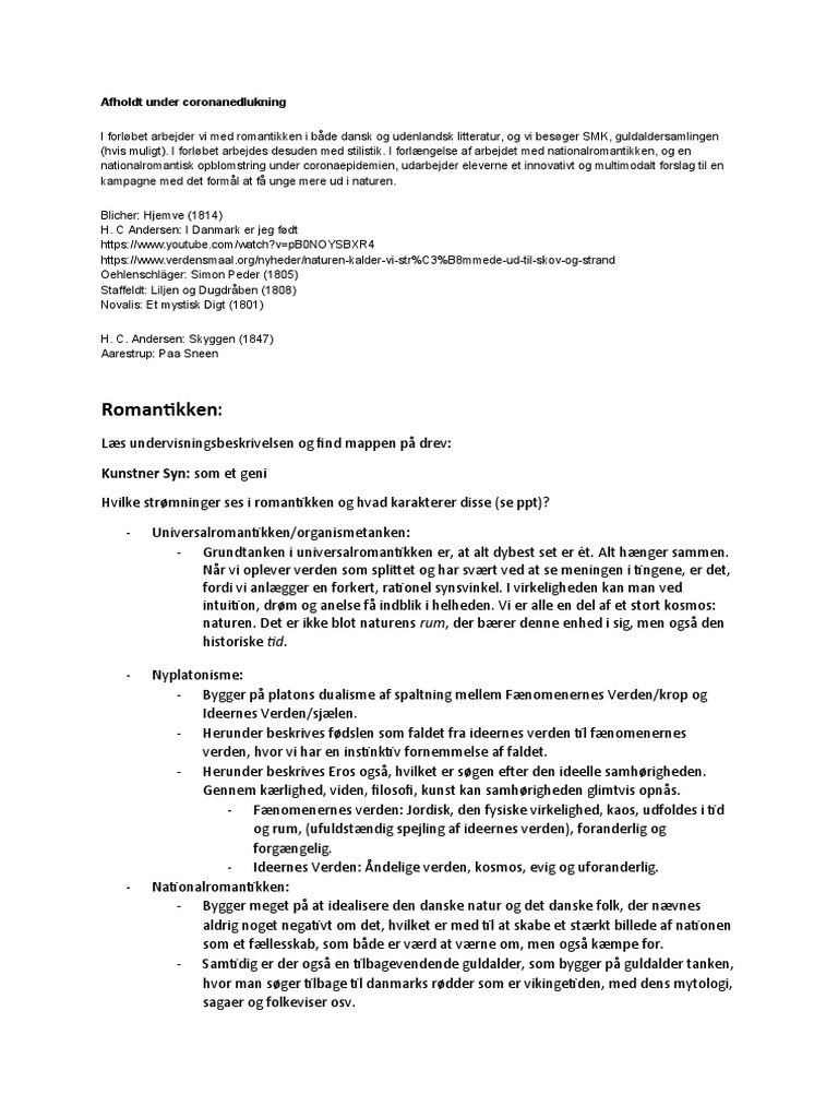 Romantikken Og Romantismen | PDF