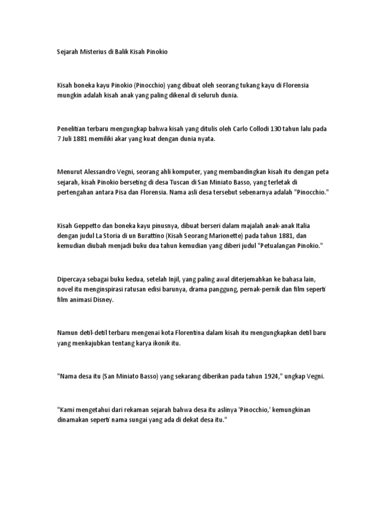 Sejarah Asli Pinokio | PDF