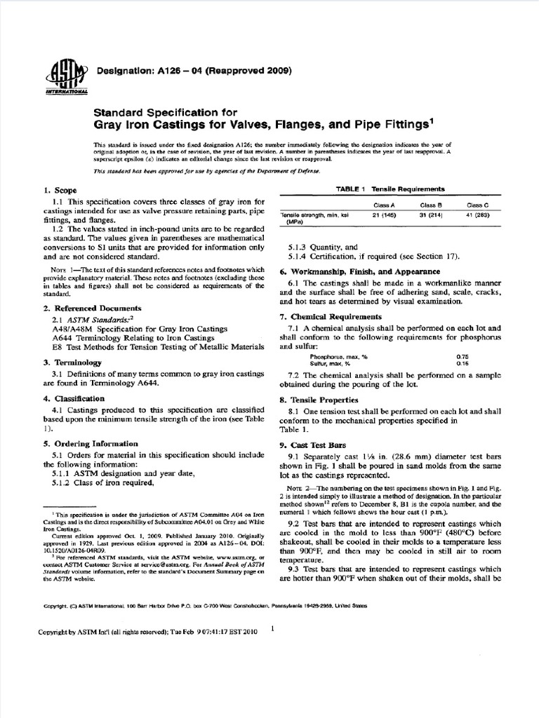 Astm A126 2004 2009pdf | PDF