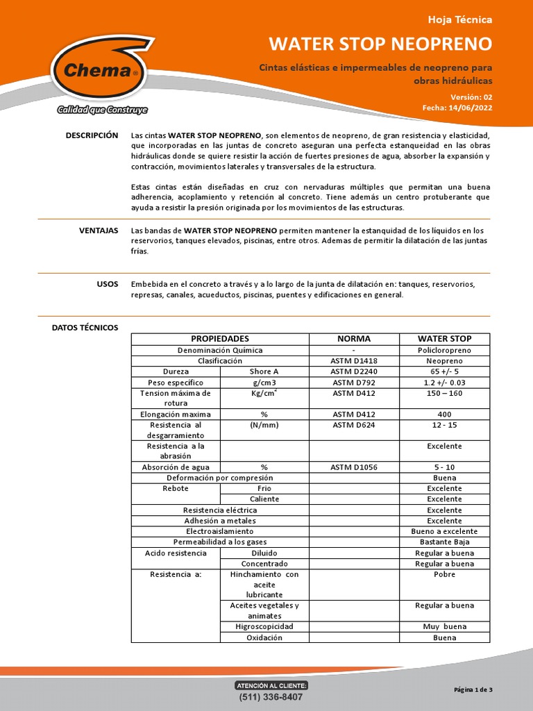 HT Water Stop Neopreno V02.2022 | PDF | Hormigón | Adhesivo